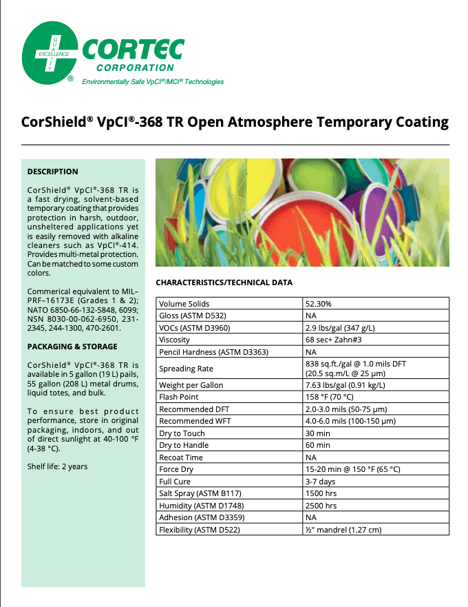 CorShield® VpCI® -368 TR Open Atmosphere Temporary Coating